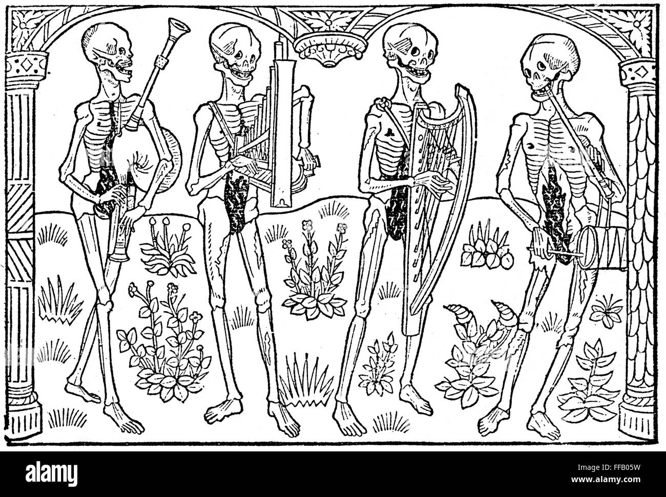 DANCE OF DEATH, 1490. /n'Four Figures of Death, Playing on Musical ...