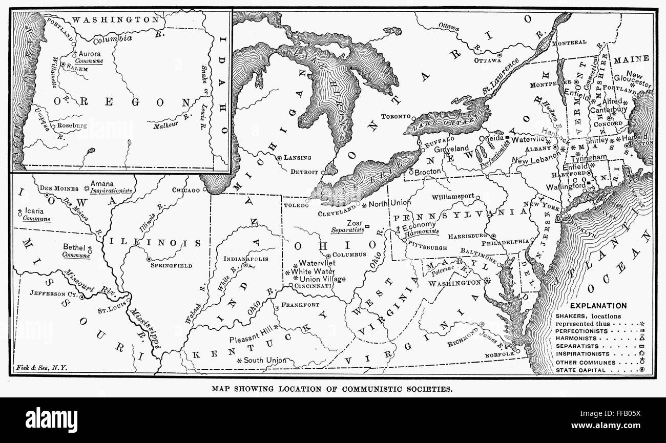 COMMUNAL SOCIETIES MAP. /nMap showing the locations of American ...