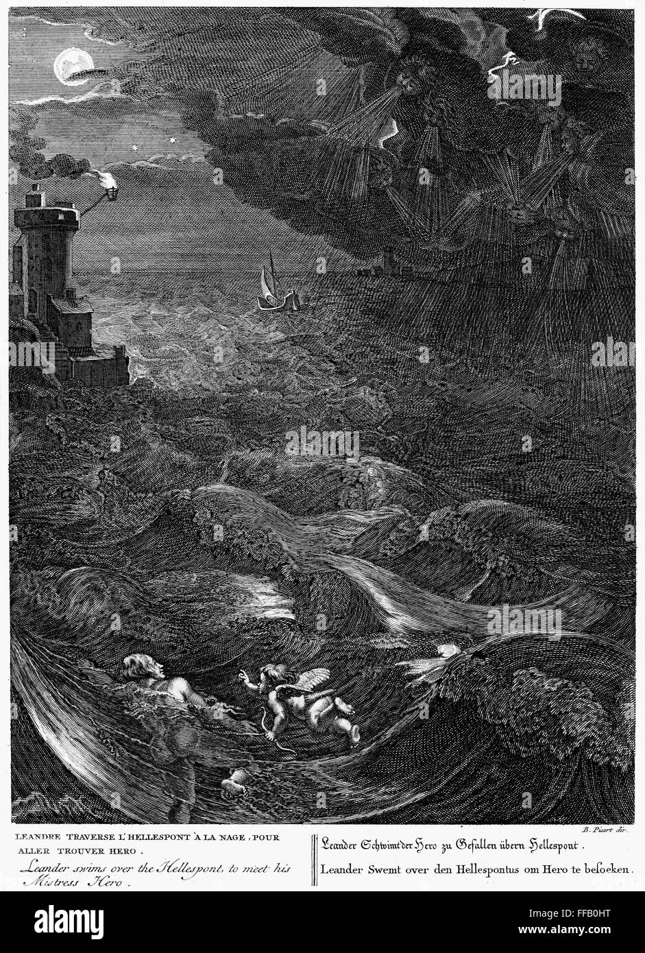 MYTHOLOGY: LEANDER. /n'Leander swims across the Hellespont to meet his ...