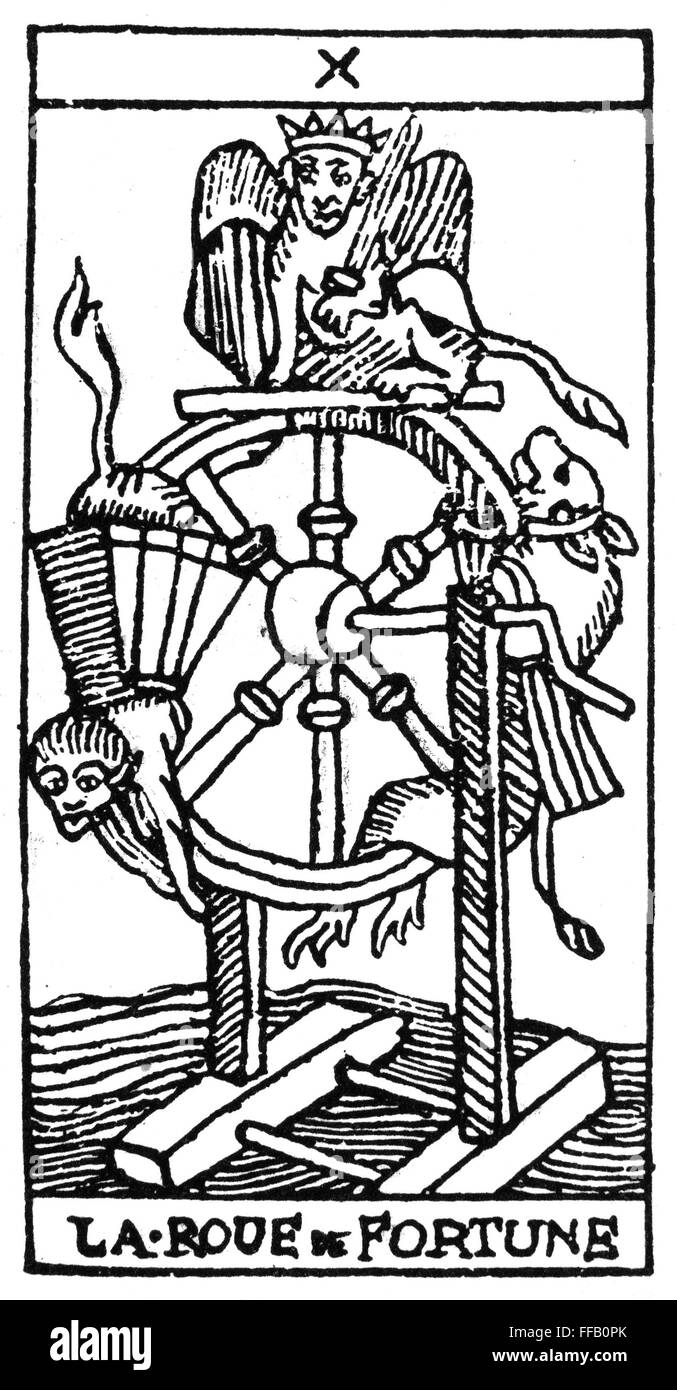 TAROT CARD: FORTUNE. /n'The Wheel of Fortune (Fate).' Woodcut, French ...