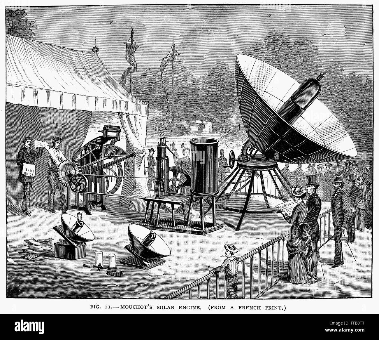 SOLAR ENERGY, 1878. /nA printing press powered by the solar engine of ...
