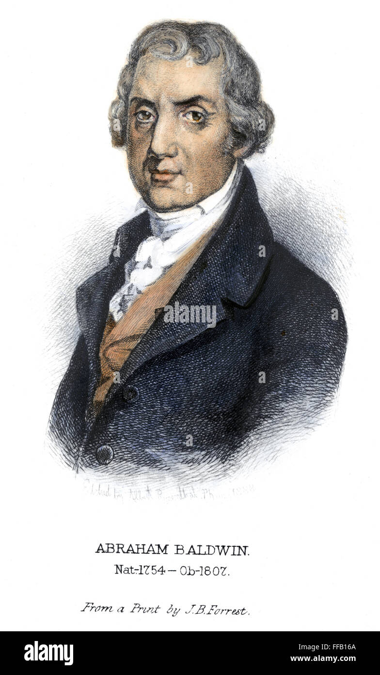 ABRAHAM BALDWIN (1754-1807). /nAmerican politician. Color etching, 1888 ...
