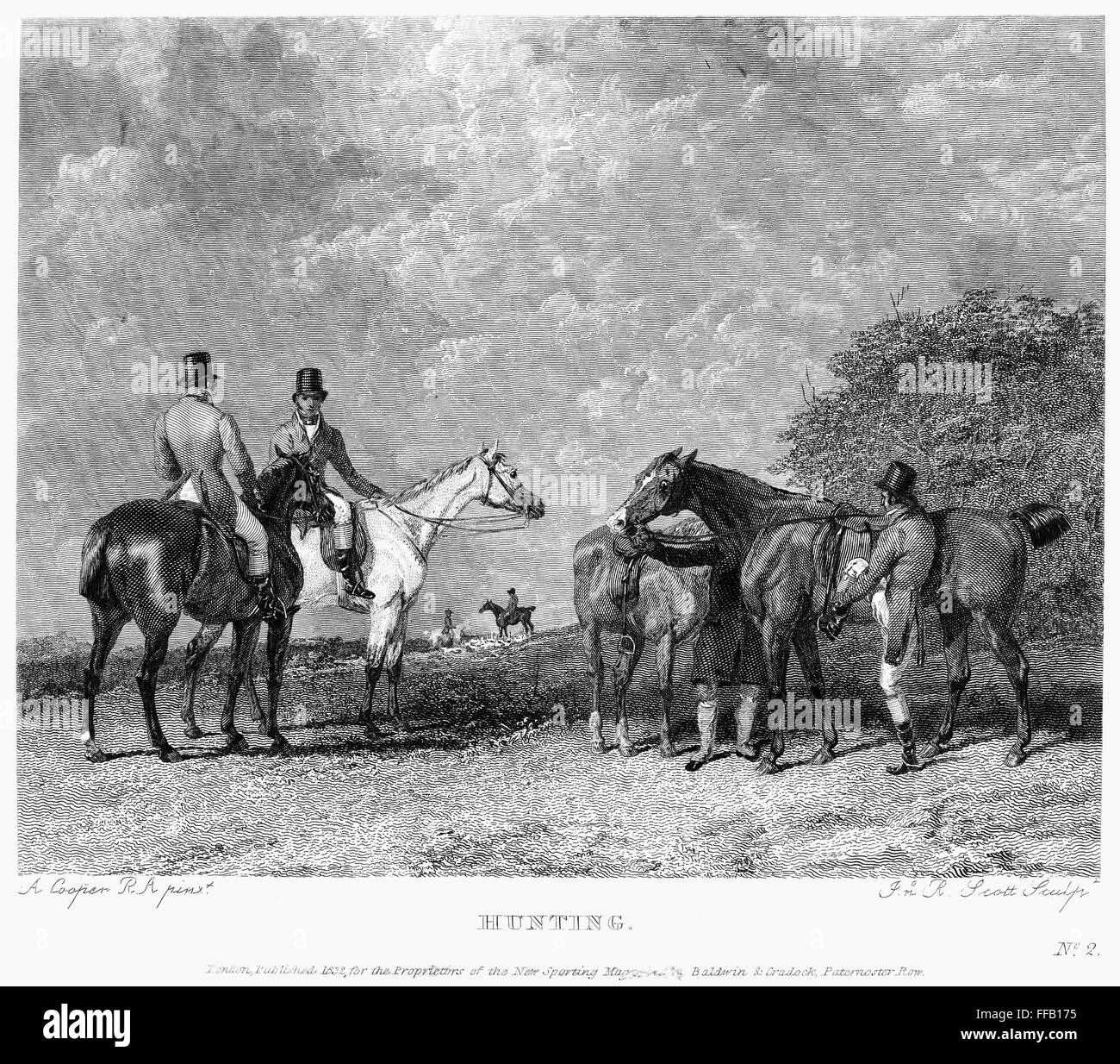 ENGLAND: FOX HUNTING, 1832. /nEtching, English, 1832 Stock Photo - Alamy