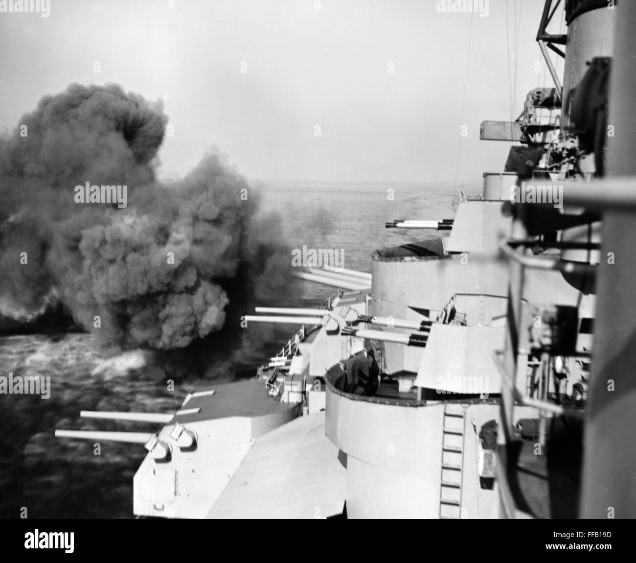 KOREAN WAR: USS IOWA, 1952. /nSixteen-inch turret guns of the USS Iowa ...