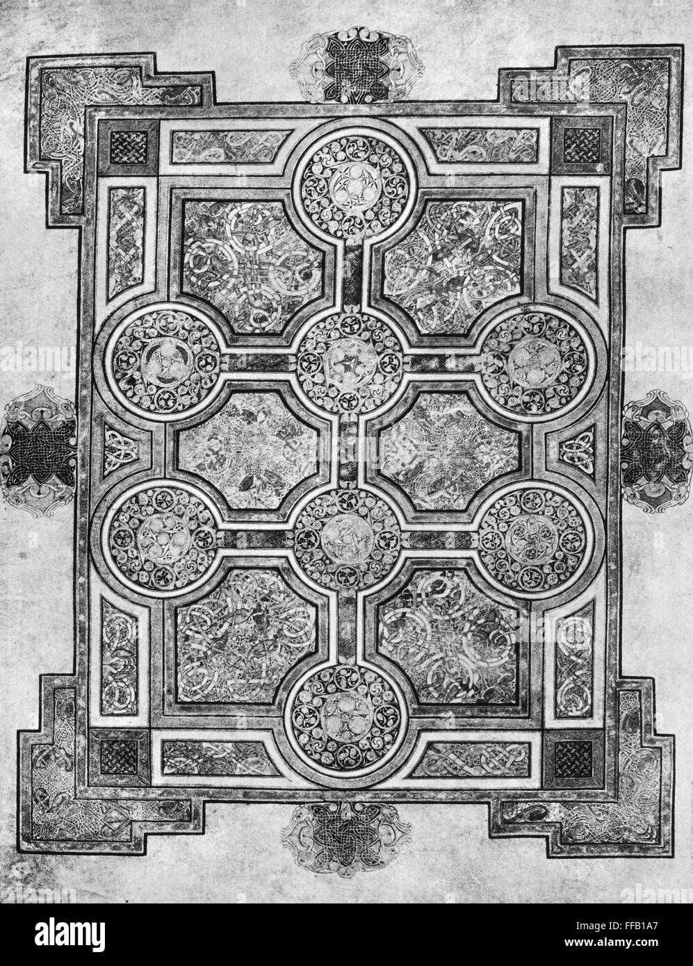 BOOK OF KELLS, 800 A.D. /nThe Evangelical symbols. The Eight-circled ...