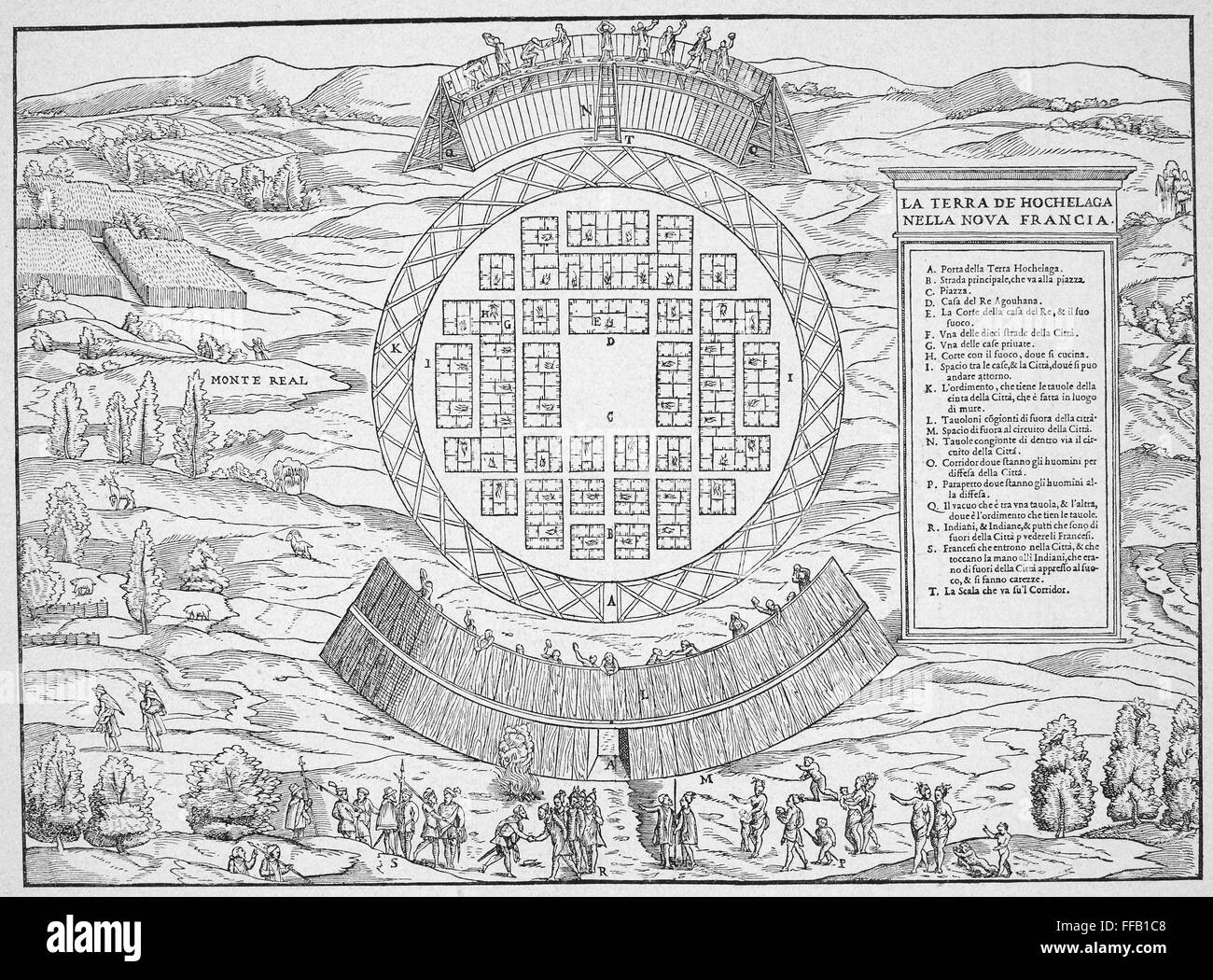 IROQUOIS VILLAGE, 1556. /nThe first printed plan of a North American ...