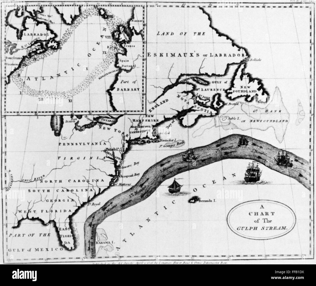 GULF STREAM CHART. /nAn early 19th century chart of the Gulf Stream ...