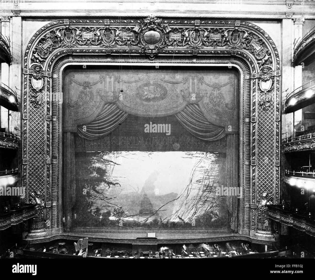 METROPOLITAN OPERA STAGE. /nProscenium, stage, and gold curtain of the ...