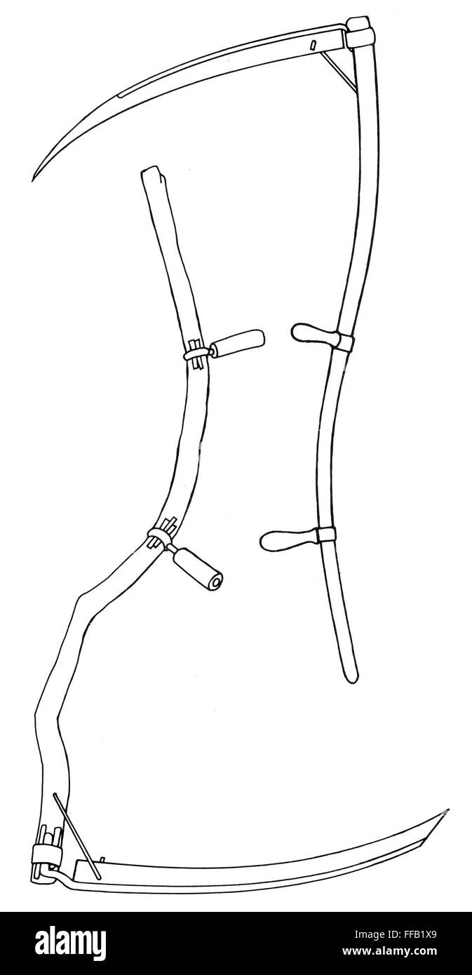 HARVESTING TOOLS, c1900. /nMowing scythe (top) and scythe with natural ...