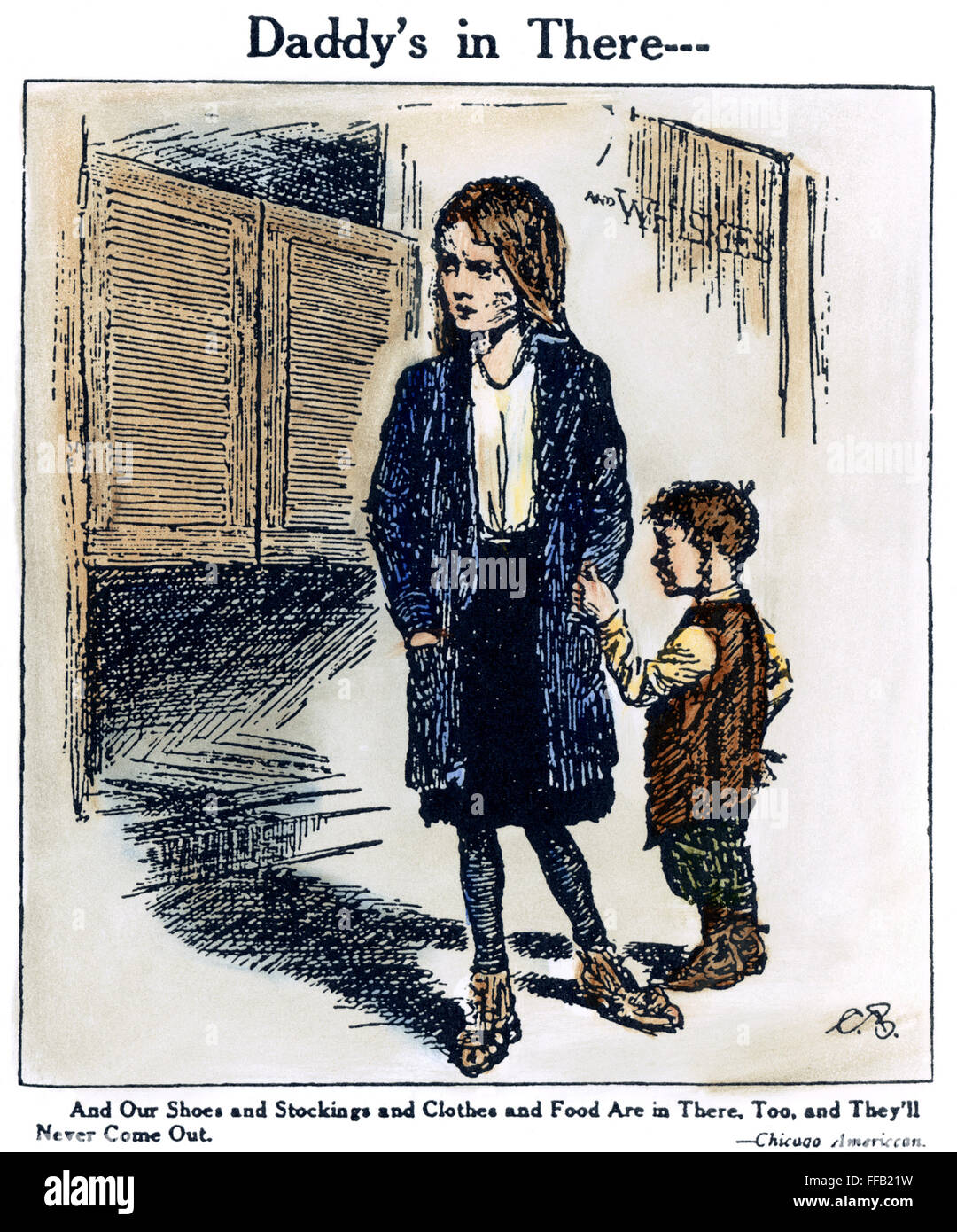 TEMPERANCE CARTOON, c1917. /n'Daddy's In There...'. American cartoon ...