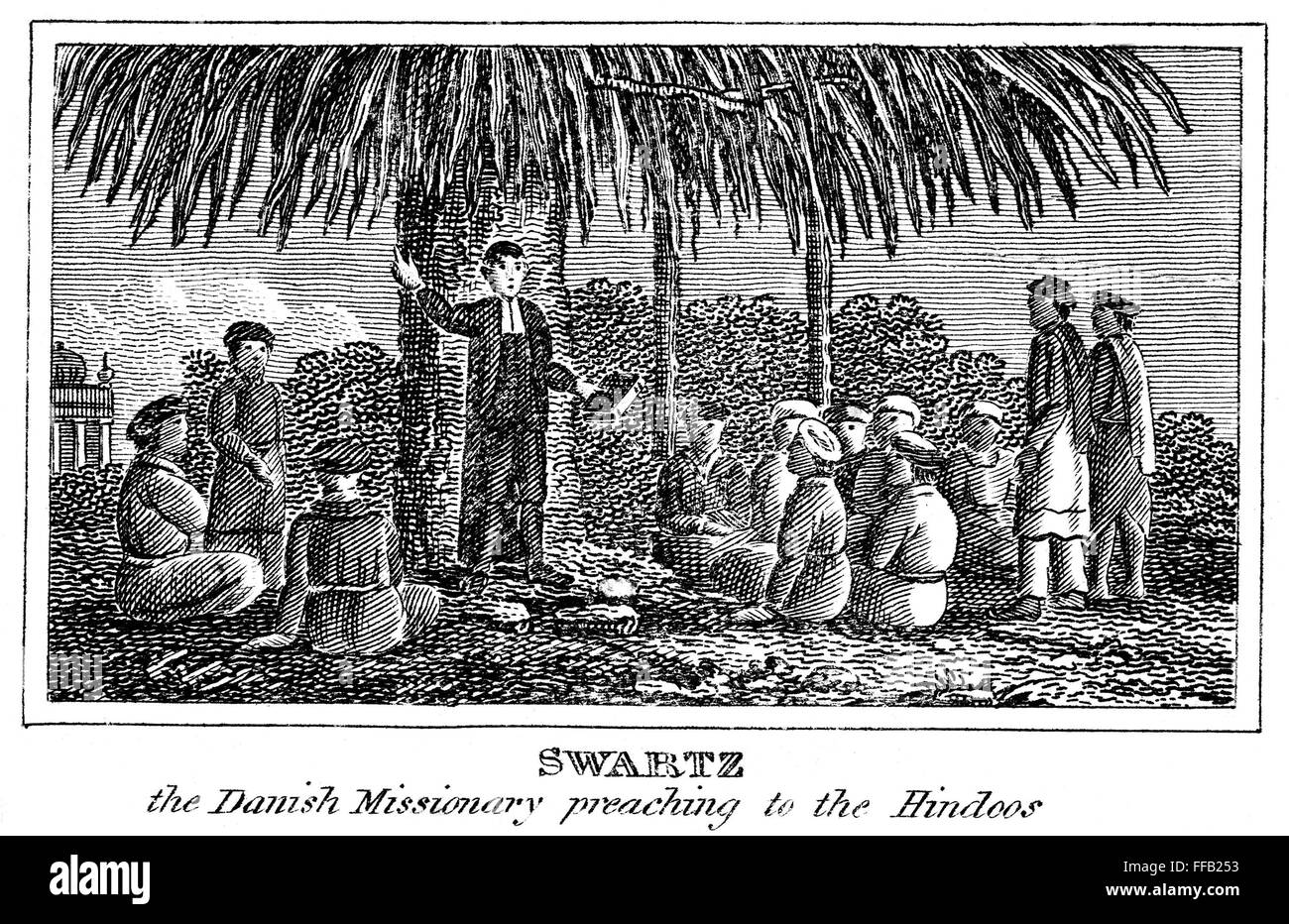 DANISH MISSIONARY, 1852. /n'Swartz, the Danish Missionary preaching to ...
