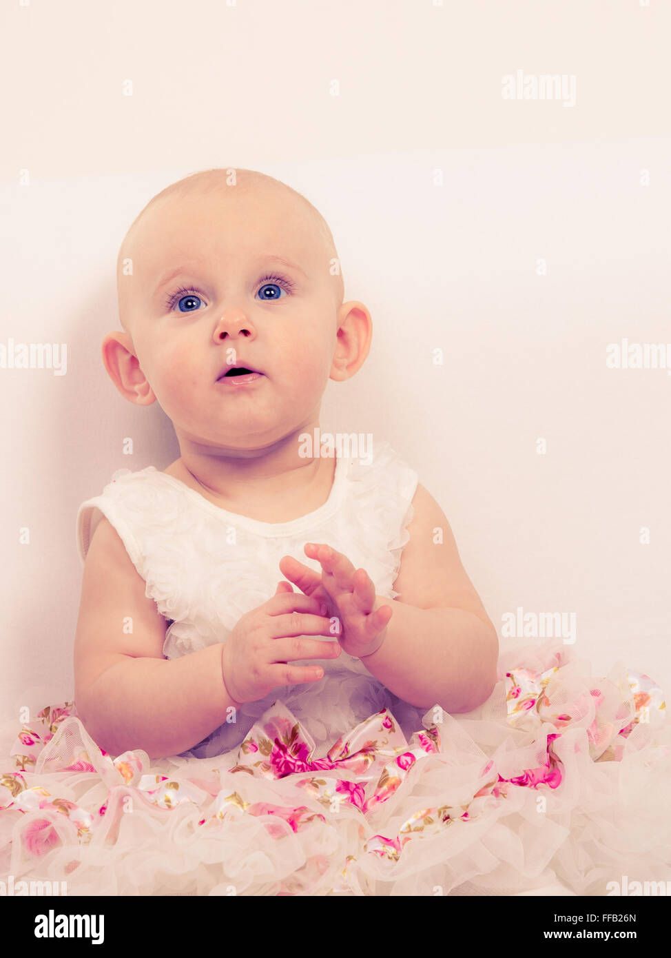 Happy childhood. Lovely little child girl in princess fairy dress ...