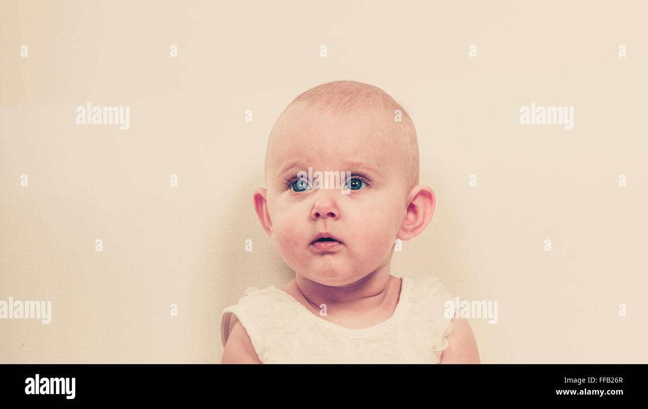 Happy childhood. Lovely little child girl. Portrait of cute sweet ...