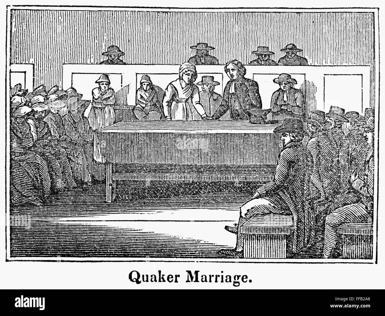 QUAKER MARRIAGE, 1842. /nWood engraving, American, 1842 Stock Photo - Alamy