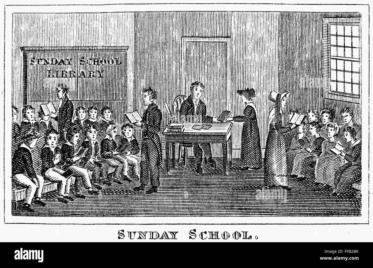 SUNDAY SCHOOL, 1832. /nLine engraving, American, 1832 Stock Photo - Alamy