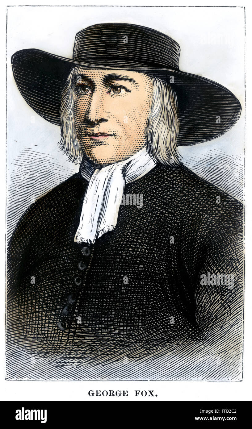 GEORGE FOX (1624-1691). /nEnglish religious leader. Colored engraving ...