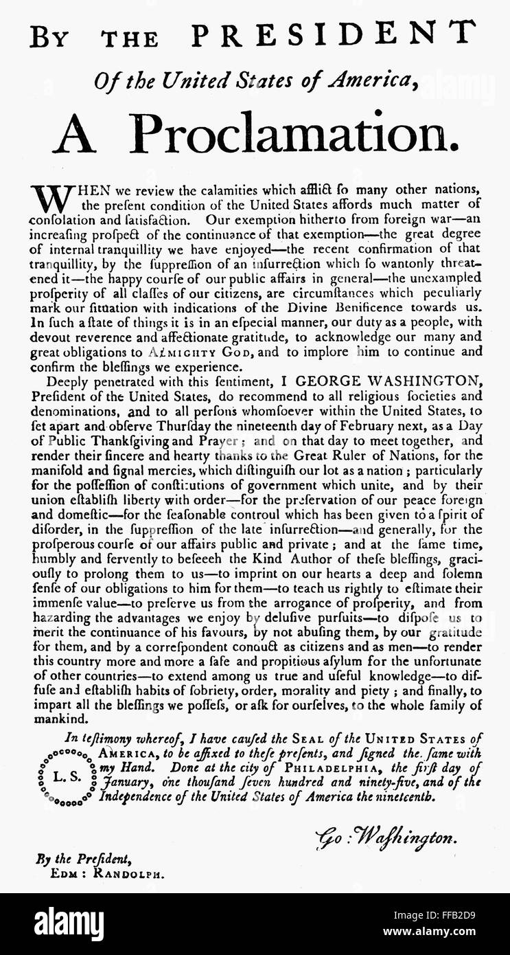 THANKSGIVING PROCLAMATION. /nProclamation, 1795, by George Washington ...