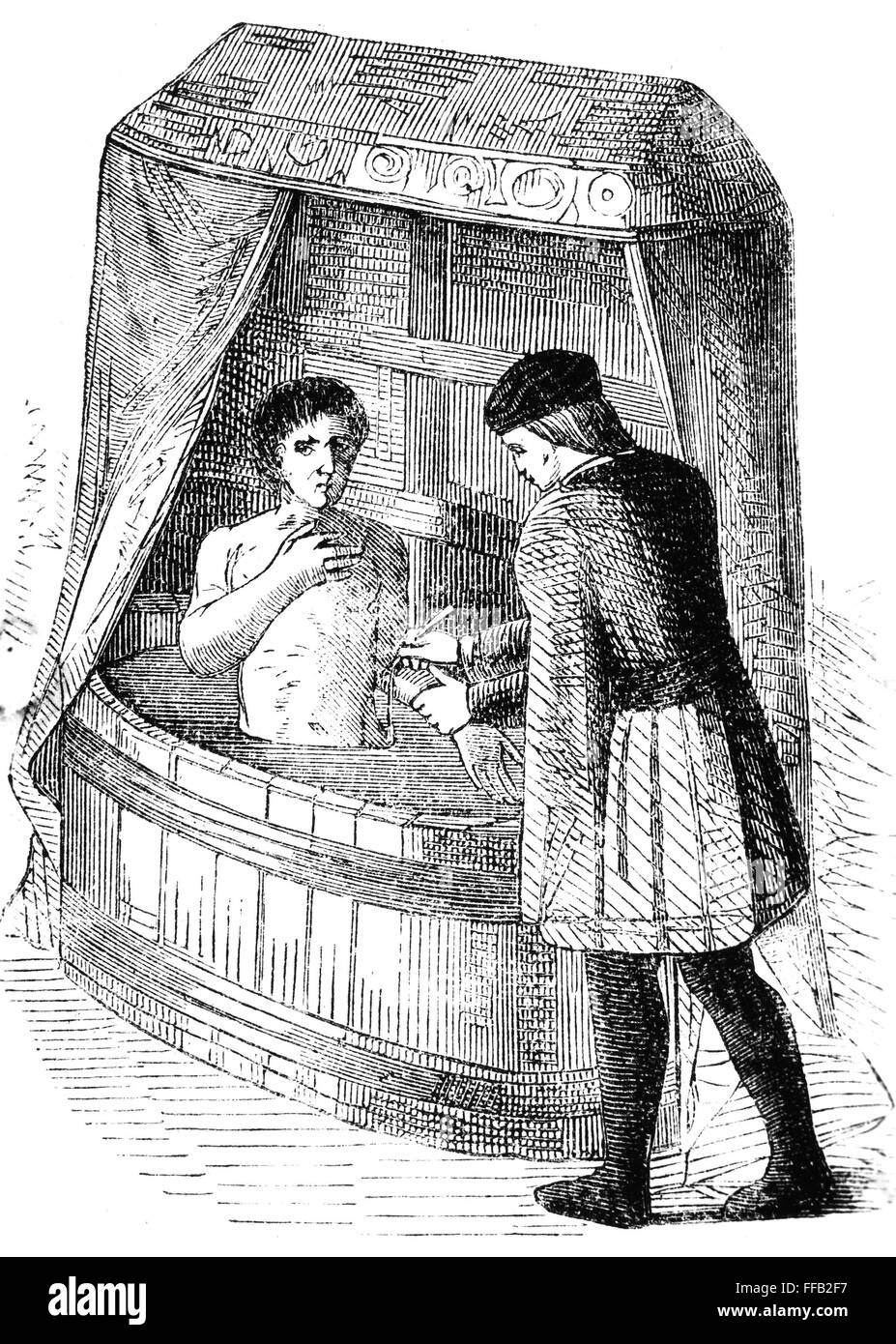 BLOODLETTING. /nMedieval physician bleeding a patient. Wood engraving ...