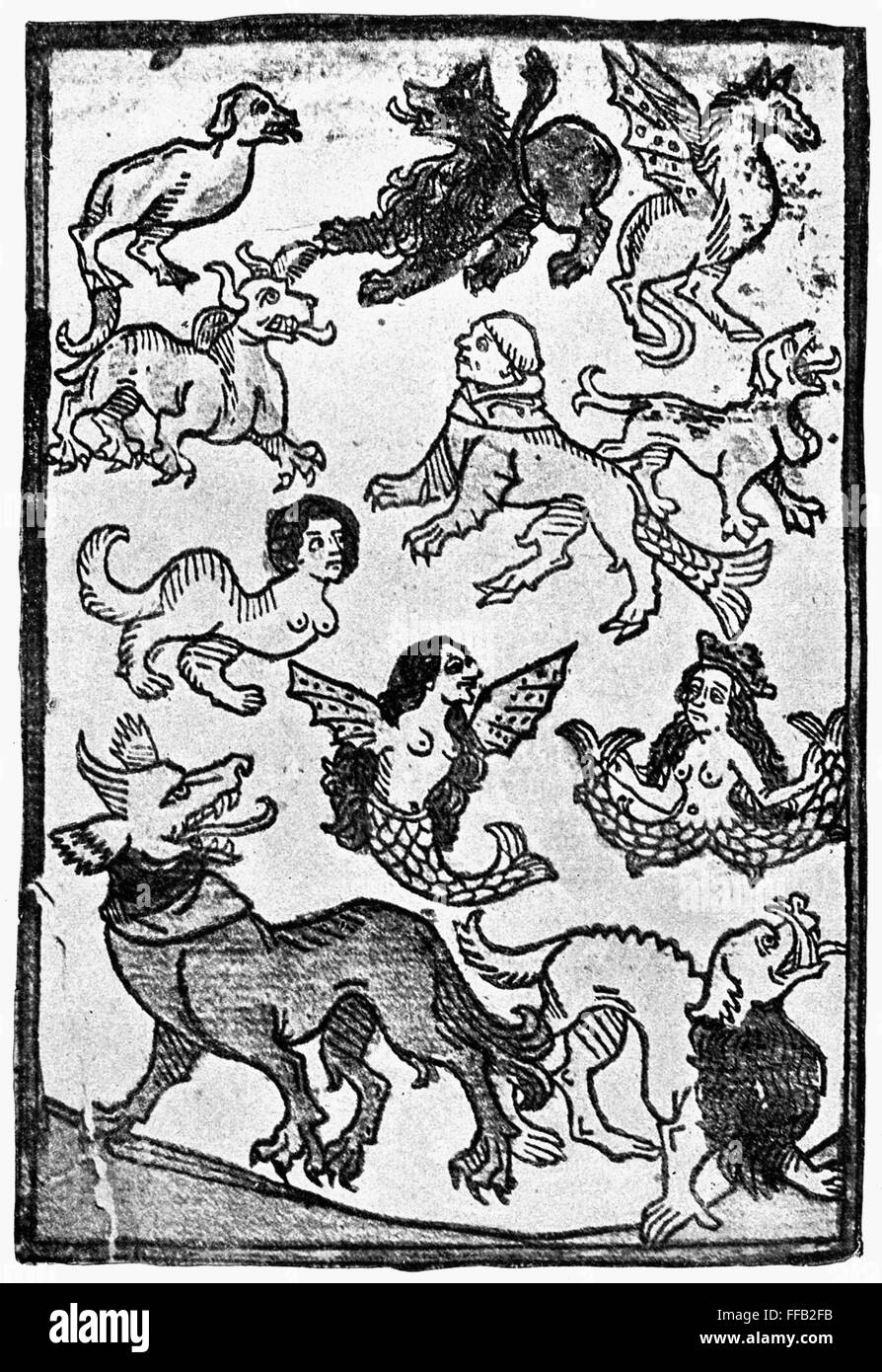 MERMAIDS, 1475. /nMermaids and other fabulous creatures believed to ...