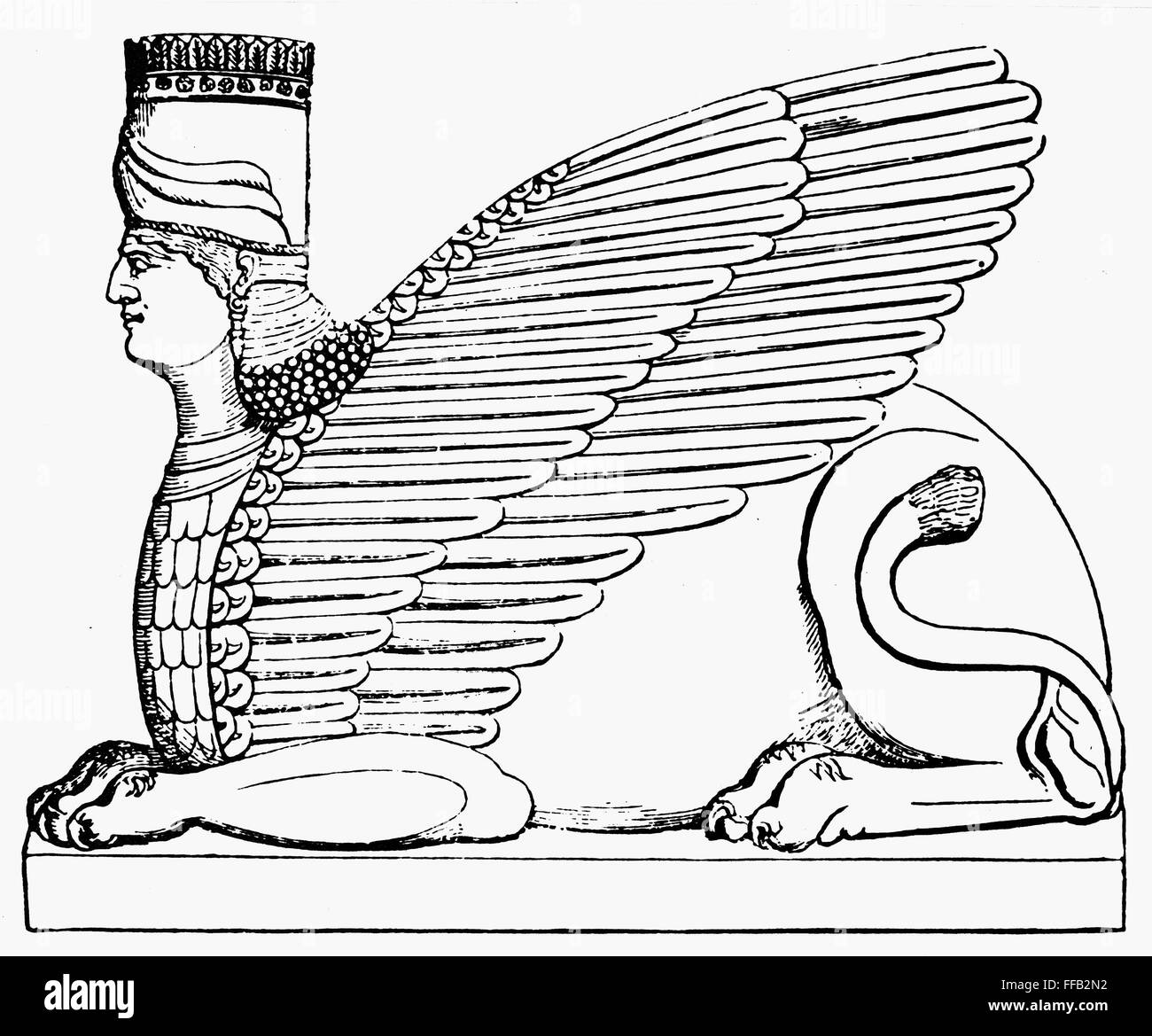 BABYLONIAN SPHINX. /nAfter an antique stone carving at the Nimrud ...