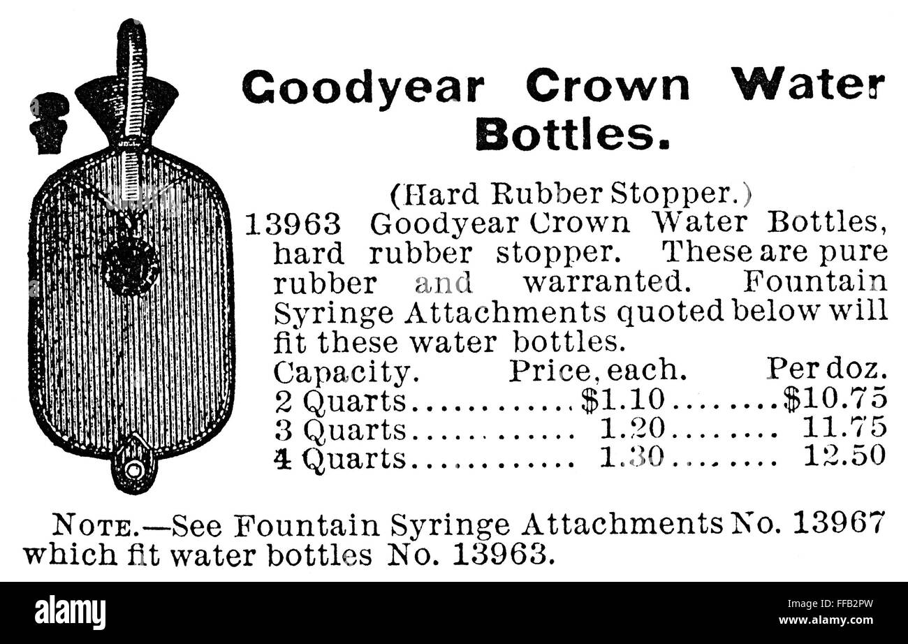 WATER BOTTLE AD, 1895. /nAmerican catalogue advertisement for Goodyear ...