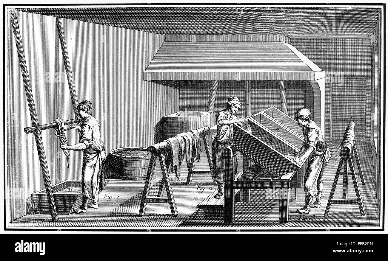 LEATHER MANUFACTURE. /nAn 18th century French copper engraving showing ...