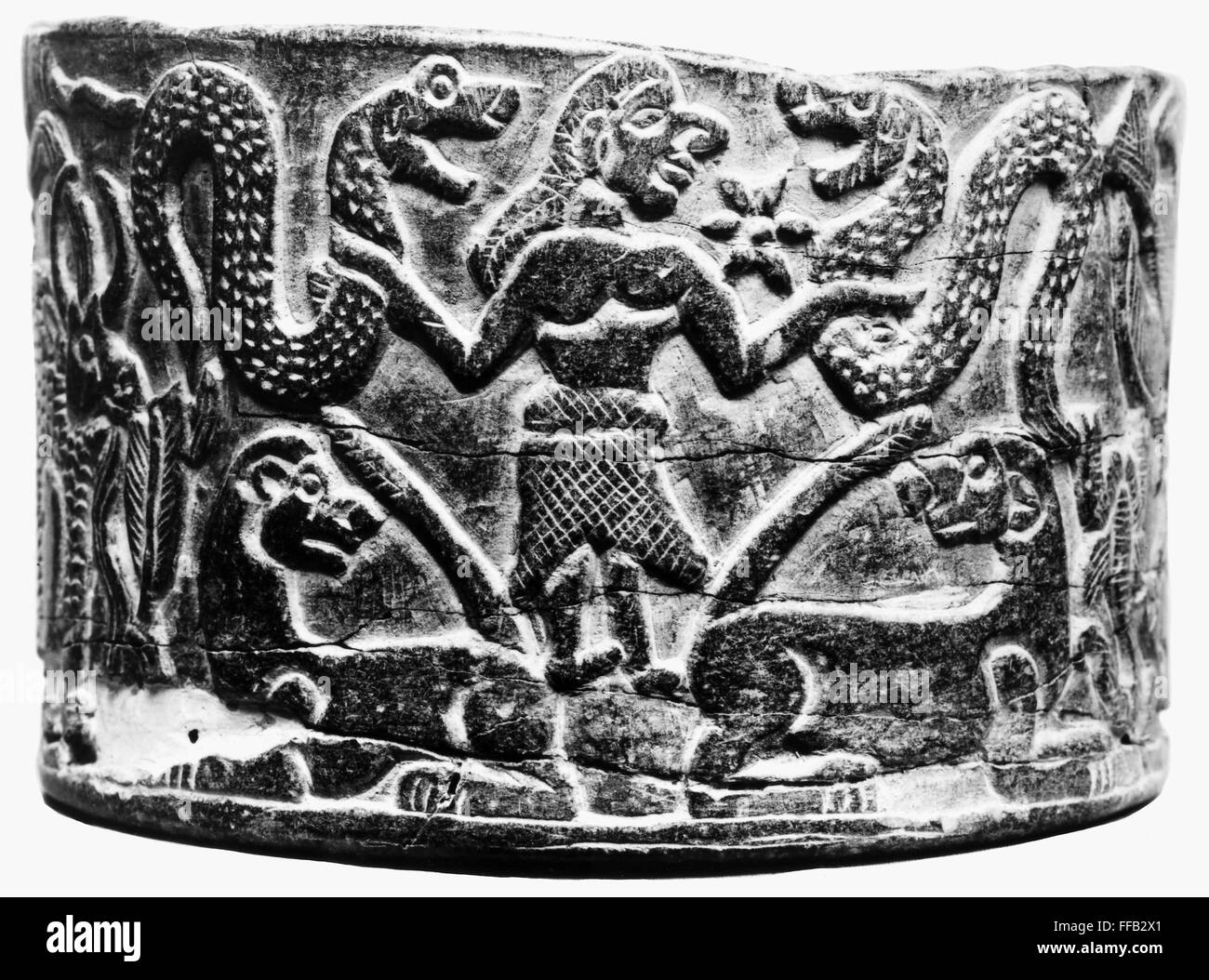SUMER: CARVED BOWL. /nSteatite bowl carved with human figurines and ...
