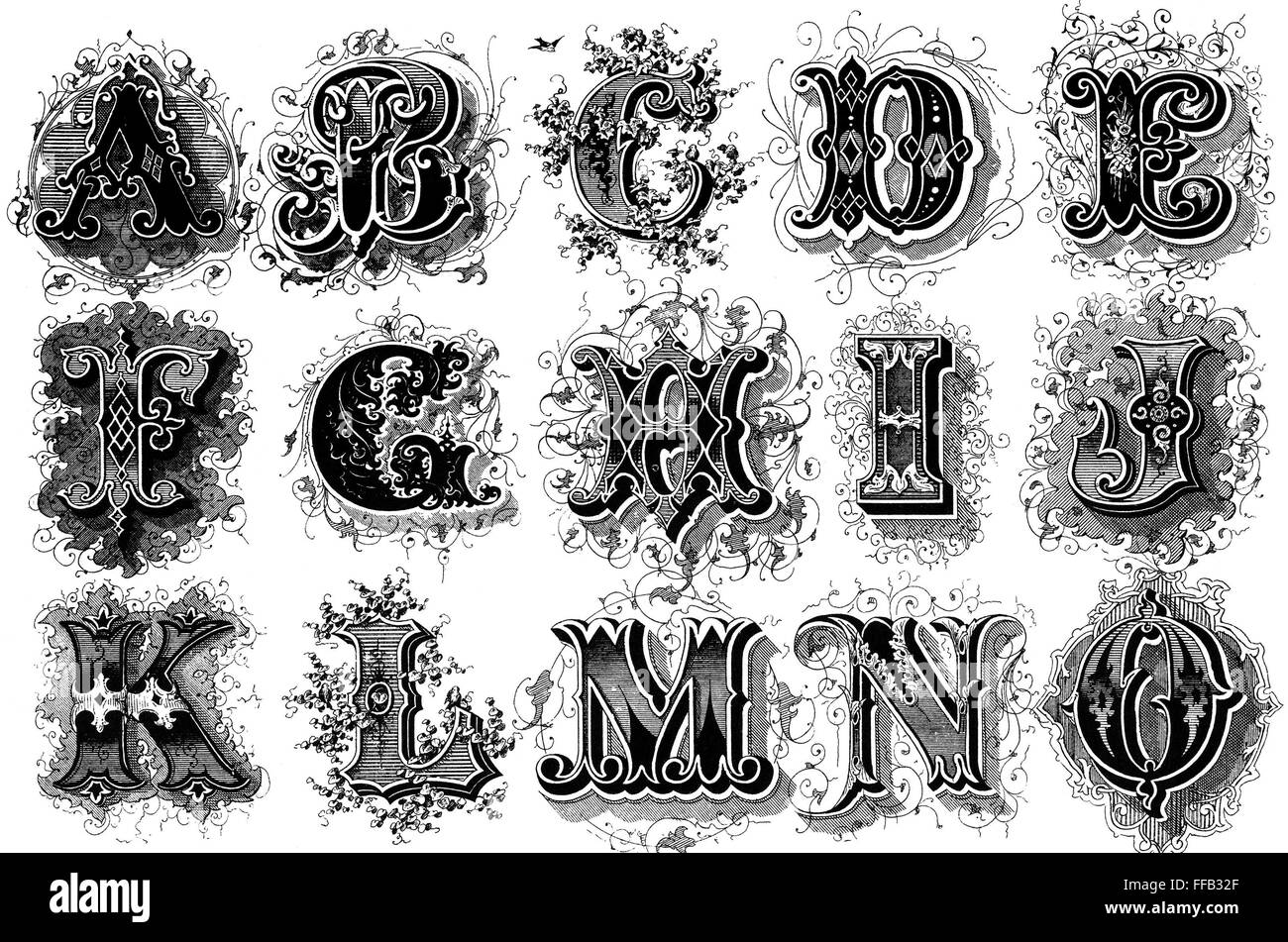 ALPHABET, 1879. /nInitial letters by Daniel T. Ames, 1879 Stock Photo ...