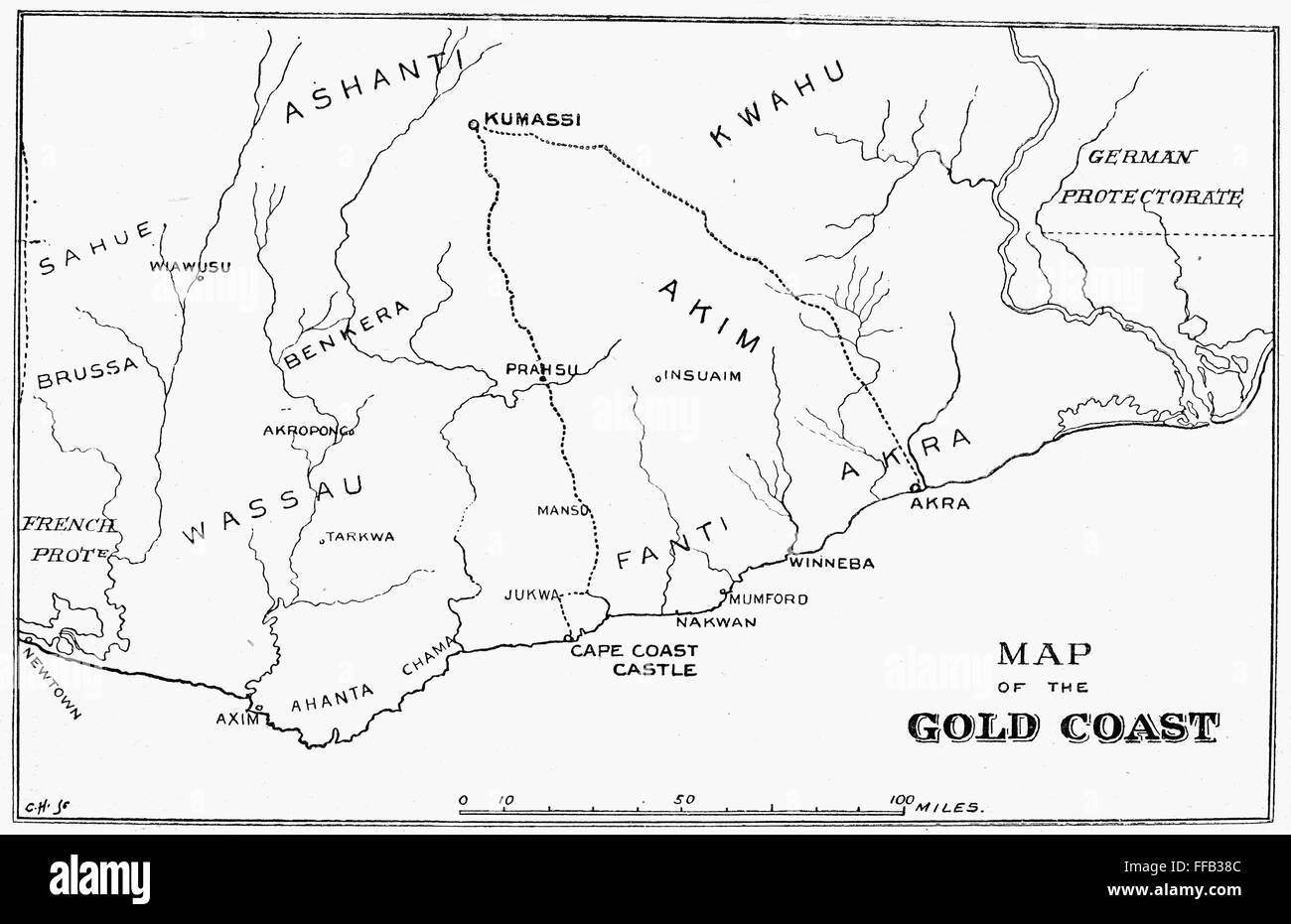 MAP OF THE GOLD COAST, 1895. /nThe Gold Coast in Ghana, from an English ...