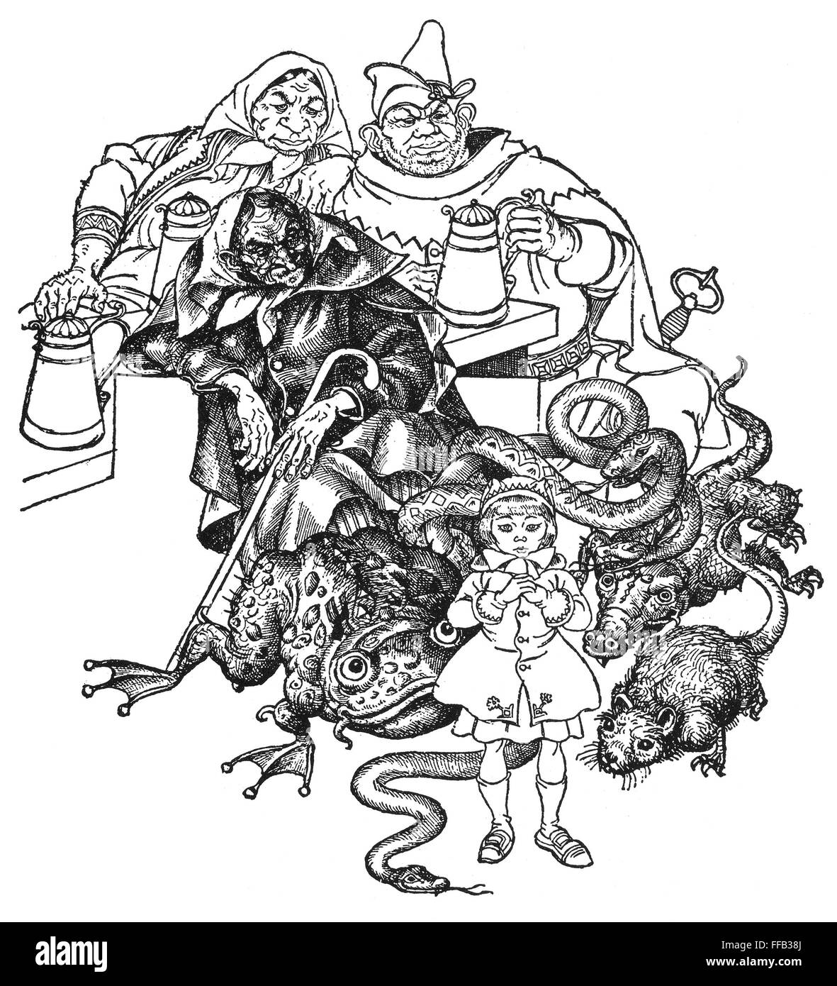 GIRL WHO TROD ON A LOAF. /nDrawing by Arthur Szyk for the fairy tale by ...