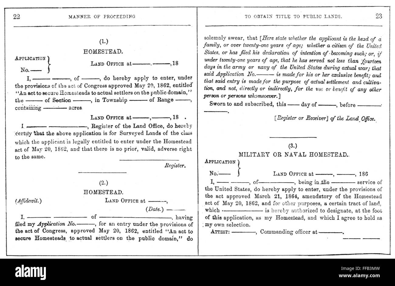 HOMESTEAD ACT, 1862. /nApplication for a homestead published in a ...