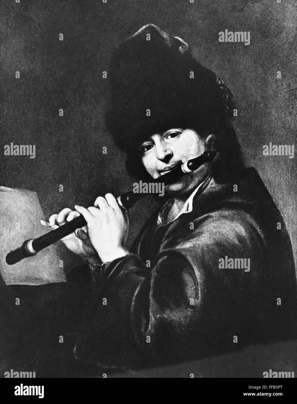 KUPECKY: FLUTE PLAYER. /nA flutist playing the transverse flute. Oil on ...