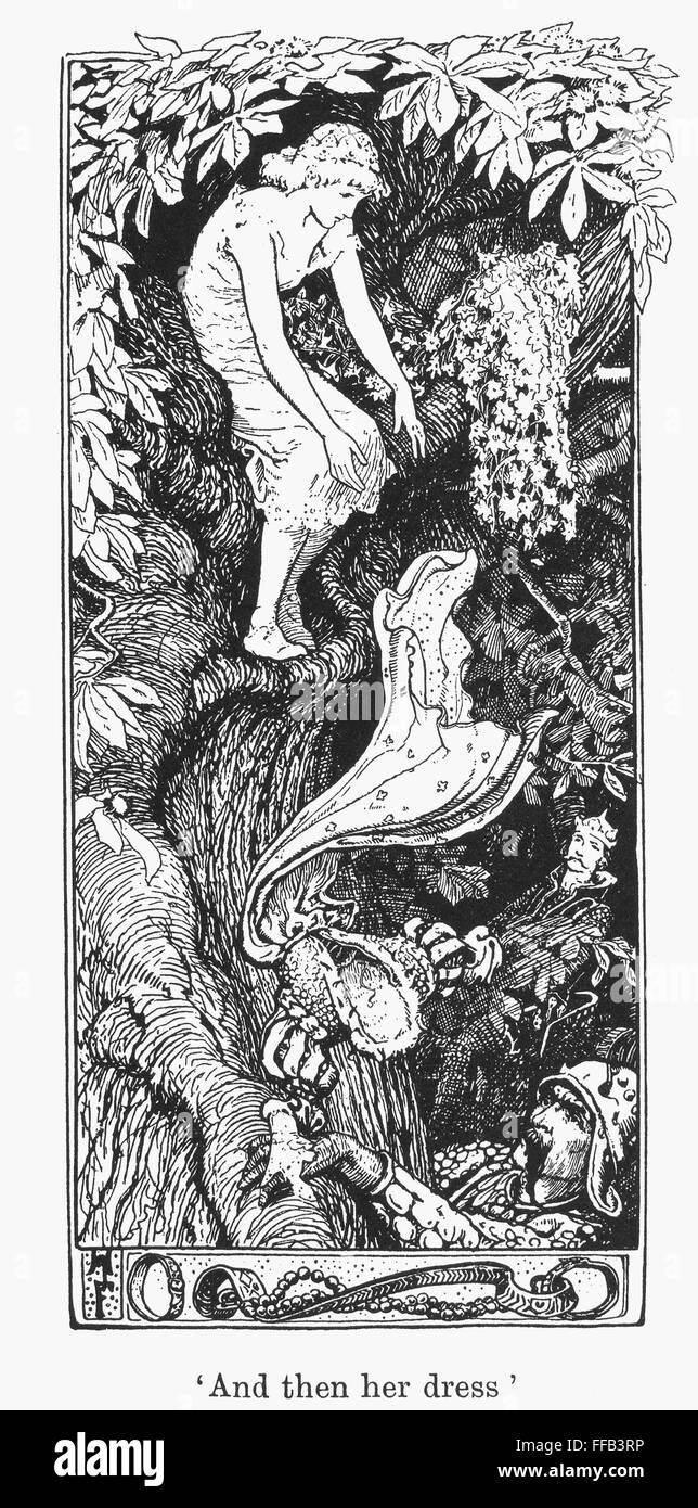 GRIMM: THE SIX SWANS. /n'And then her dress.' Drawing by Henry J. Ford ...