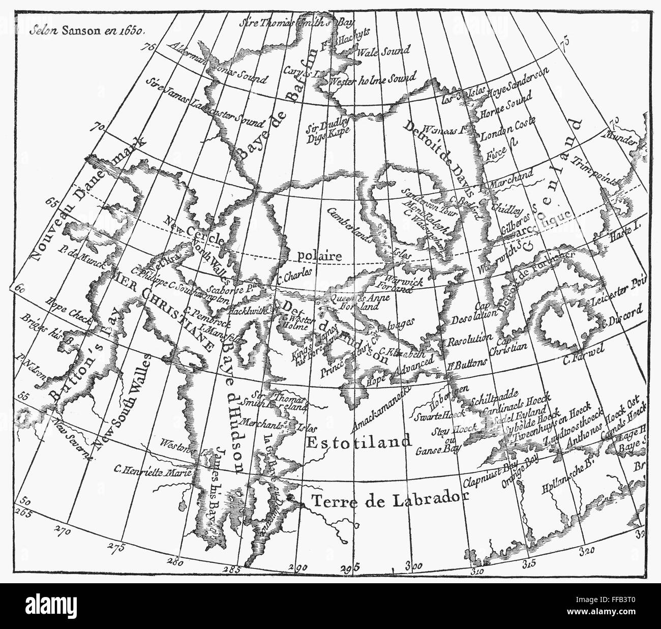 MAP OF CANADA, 1650. /nEngraved chart of northern Canada, French, 18th ...
