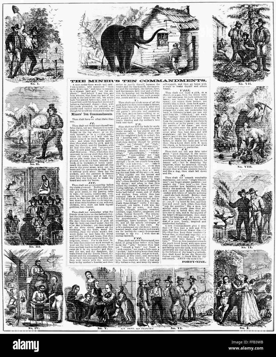 MINER'S TEN COMMANDMENTS. /nBroadside by James M. Hutchings, 1853, on ...