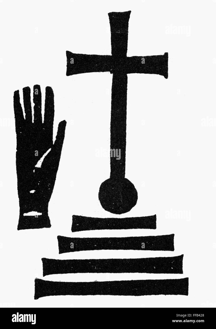 SYMBOLS: CROSS. /nA raised cross with a hand beside it. Woodcut derived ...