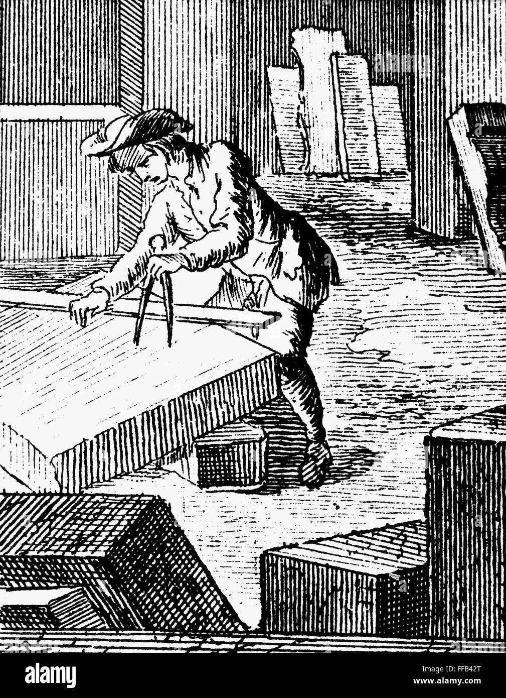 MEASURING & MARKING STONE. /nA mason measuring and marking stone with ...