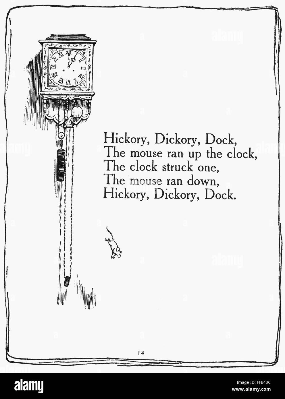 HICKORY, DICKORY, DOCK. /nPen-and-ink drawing by Arthur Rackham for an ...