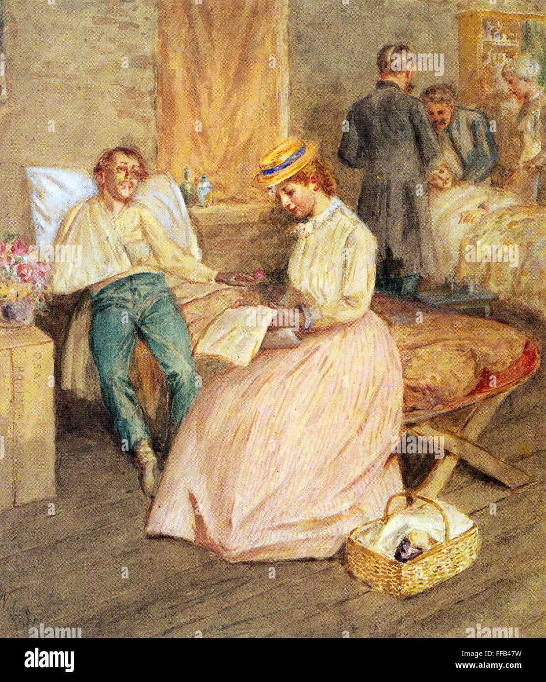 CONFEDERATE HOSPITAL, 1861. /n'In the Hospital, 1861.' Watercolor on ...