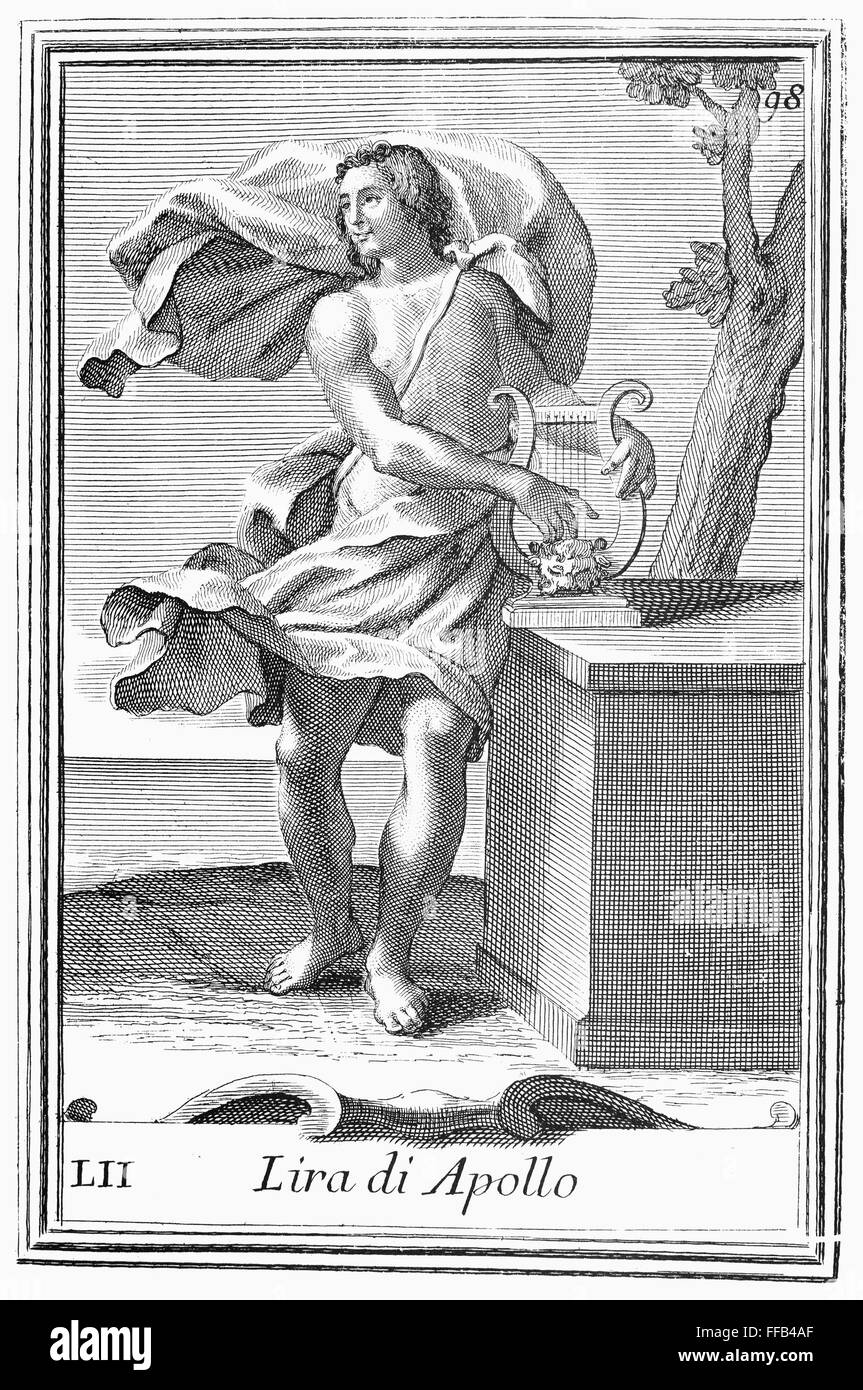 LYRE. /nA man of antiquity playing a lyre. Copper engraving, 1723, by ...