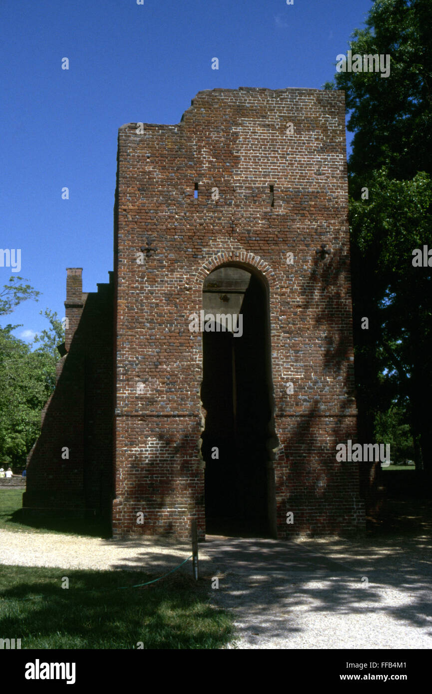 JAMESTOWN CHURCH. /nRuins of the old church tower at Jamestown National ...