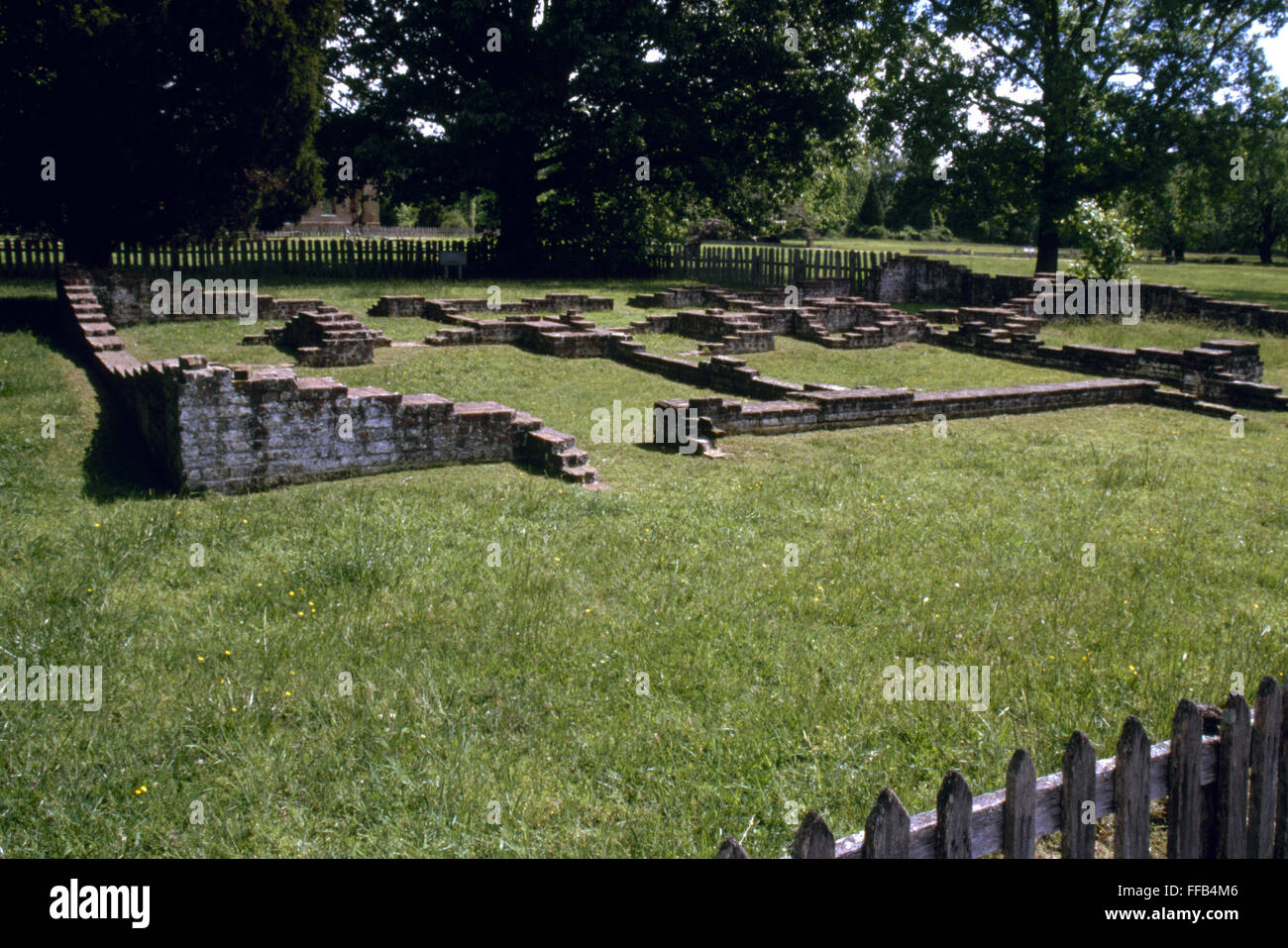 JAMESTOWN: BUILDINGS. /nModern bricks marking the foundations of brick ...
