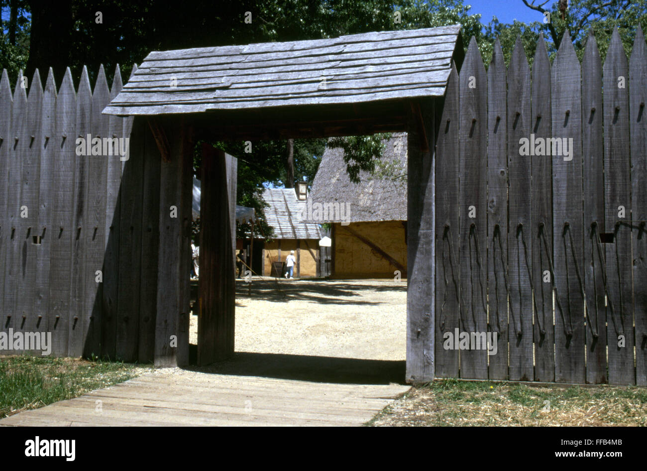 JAMES FORT RECONSTRUCTION. /nA gate to the triangular fort which ...