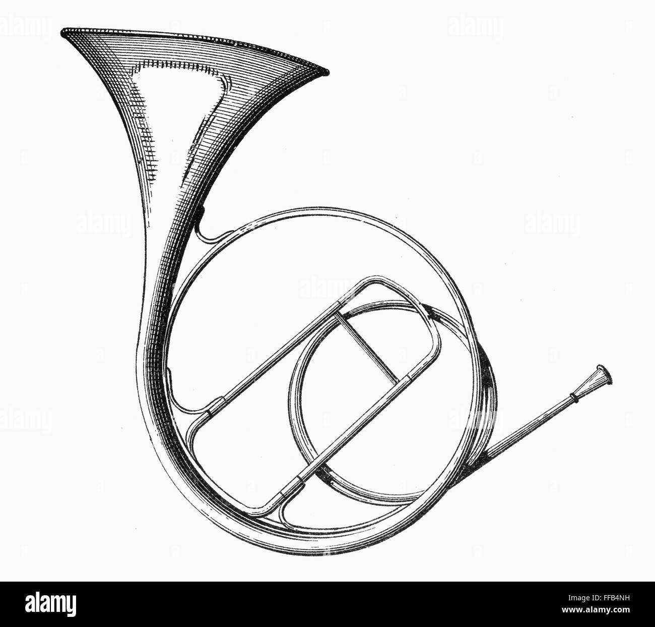 FRENCH HORN. /nA valveless French horn, or hand horn. Line engraving ...