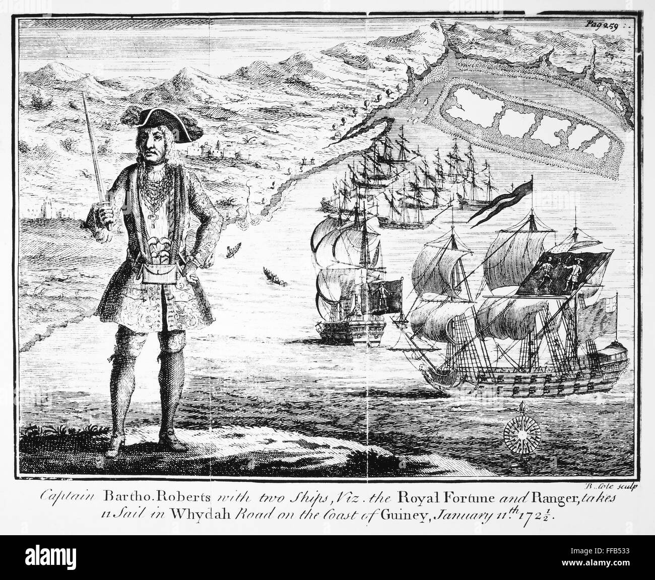 BARTHOLOMEW ROBERTS. /nThe pirate Bartholomew Roberts shown with his ...