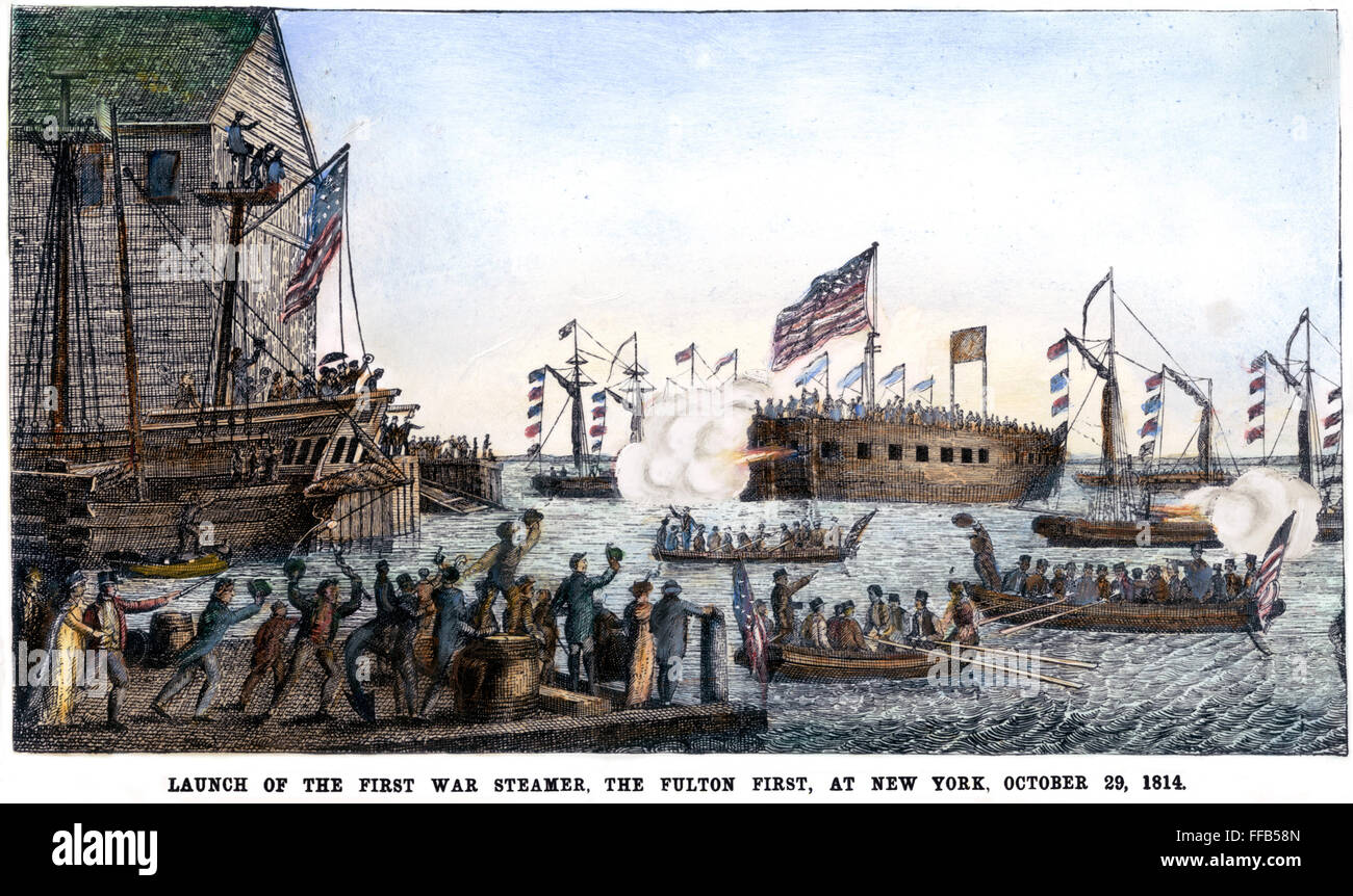 FULTON STEAM FRIGATE, 1814. /nLaunch of the Fulton Steam Frigate (also ...