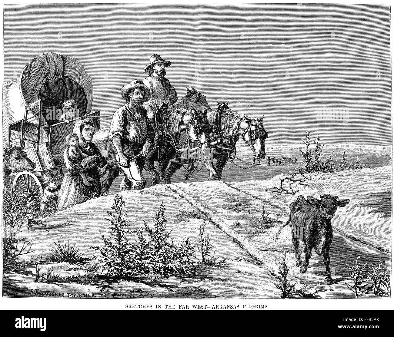 EMIGRANTS, 1874. /nEmigrants to the American West crossing Arkansas in ...