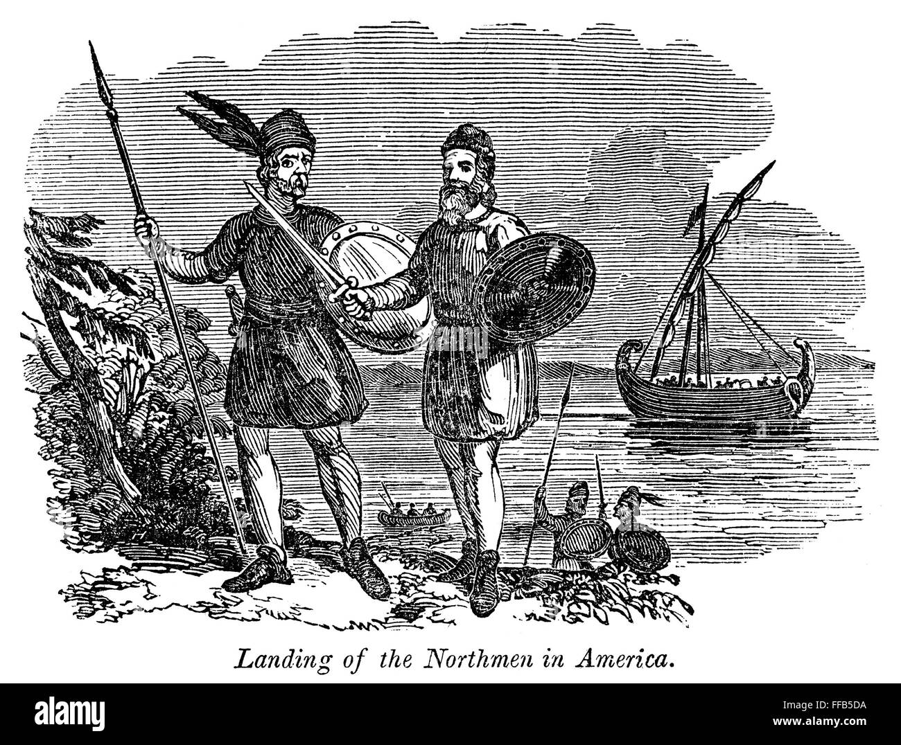 VIKINGS: NORTH AMERICA. /nLanding of the Vikings in North America. Wood ...
