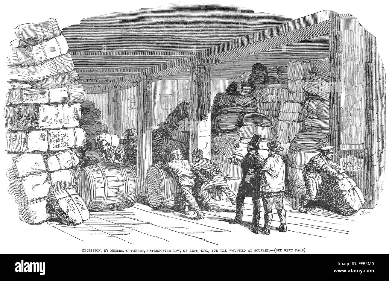 CRIMEAN WAR: NURSING. /nA London warehouse with medical supplies ...