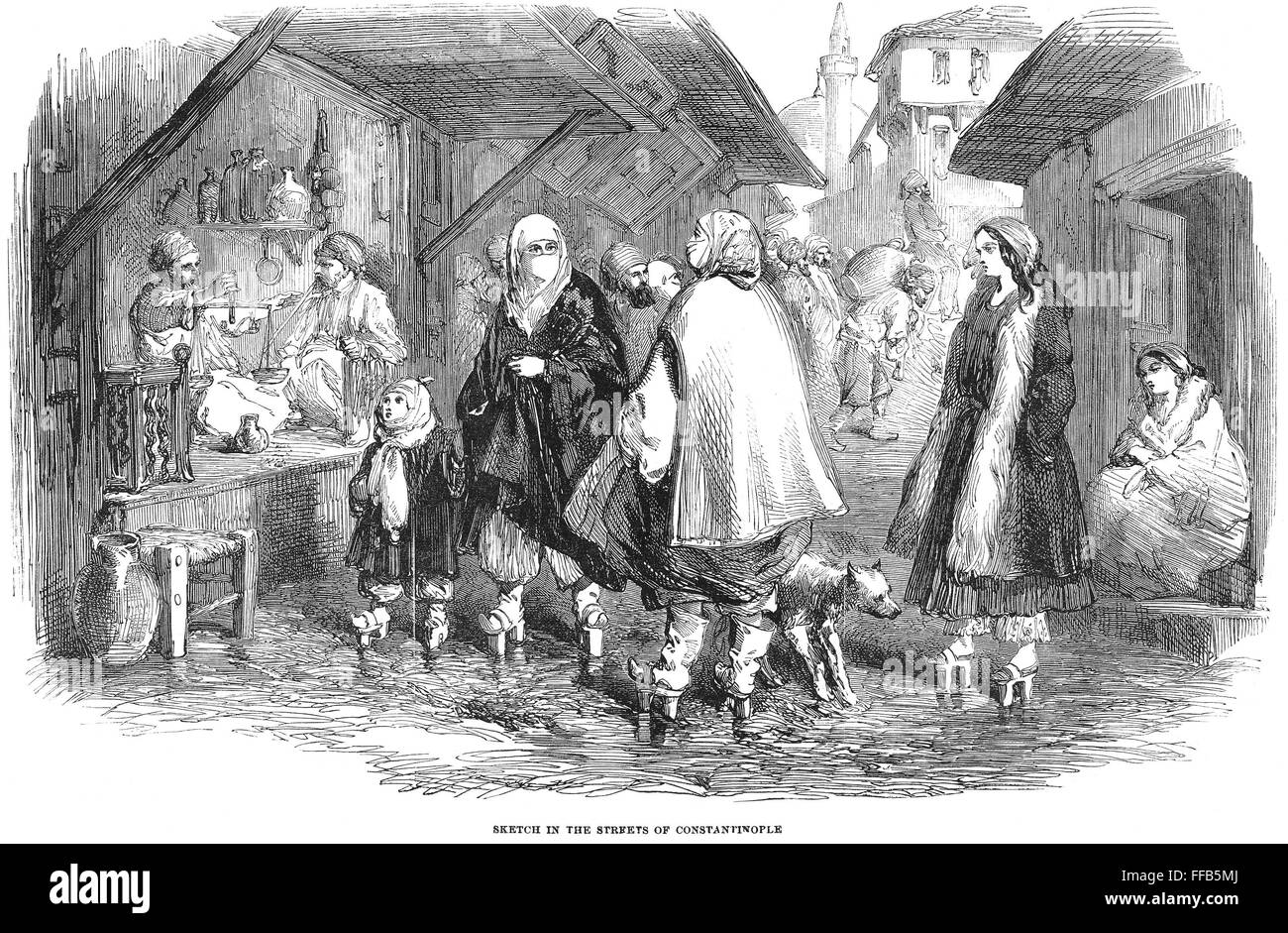 CONSTANTINOPLE, 1854. /nStreet scene in Constantinople. Wood engraving ...
